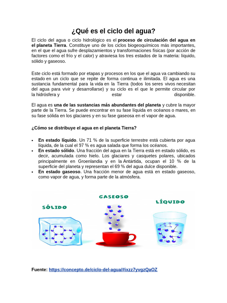 Ciclo del Agua: Proceso y Distribución | PDF