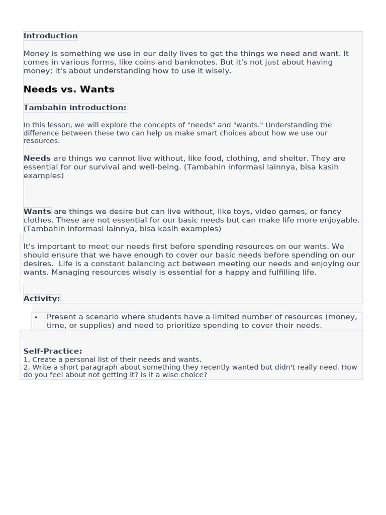 Handout Unit 2 - Kelas 4 | PDF | Money | Value (Economics)