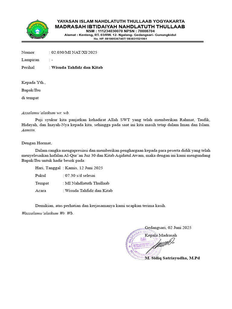 Undangan Wisuda Tahfidz & Kitab | PDF