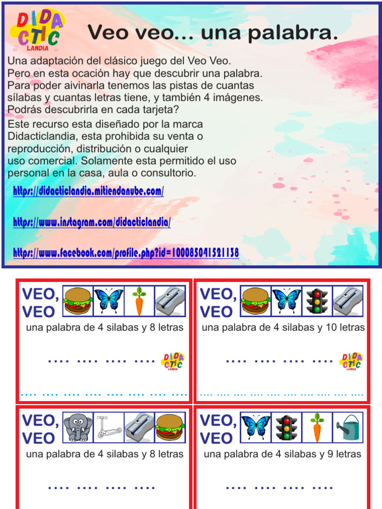 Juego de sílabas: Veo veo palabras | PDF