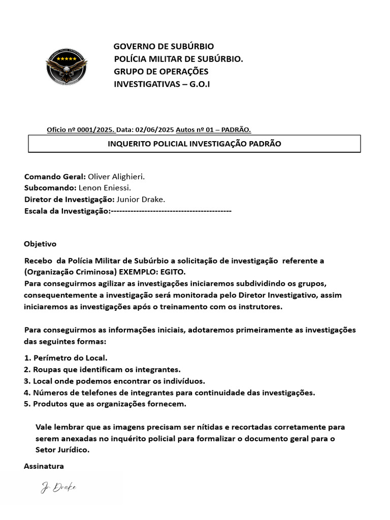 Padrão Inquérito Policia Militar de Subúrbio G.O.I | PDF