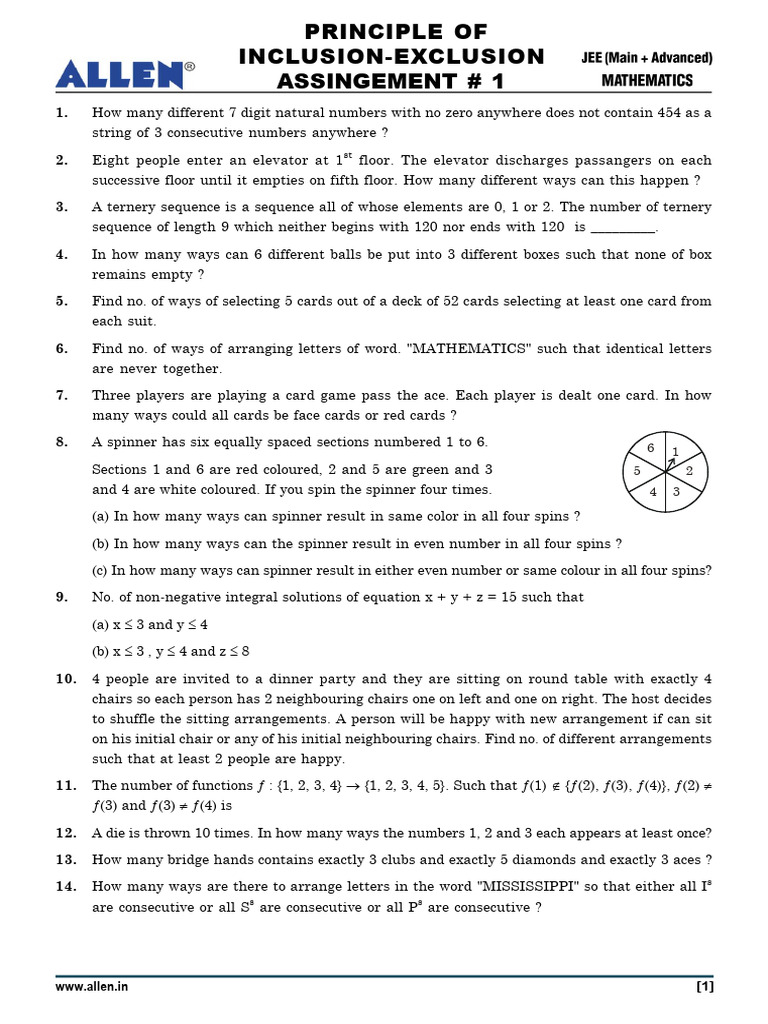 01 - Assignment - Principle of Inclusion-Exclusion | PDF | Sequence | Numbers