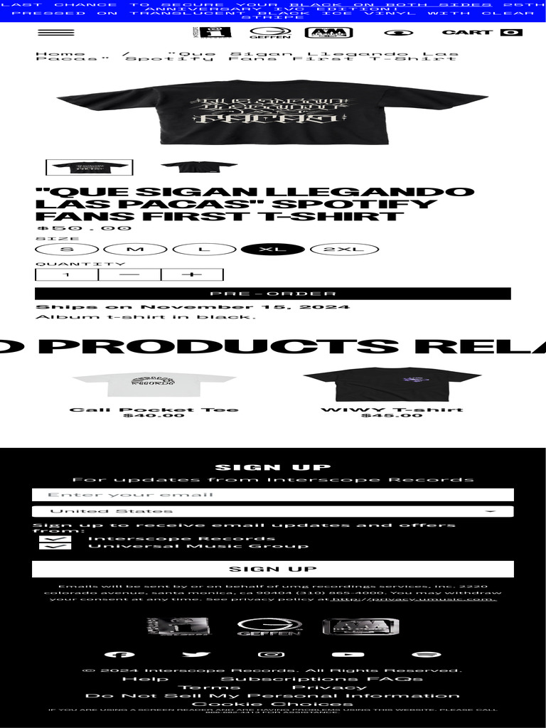 Que Sigan Llegando Las Pacas Spotify Fans First T-Shirt - Interscope Records | PDF
