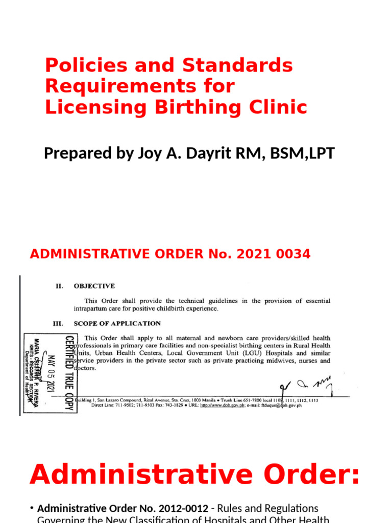 Policies and Standard Requirements For Licensing Birthing Clinics | PDF ...