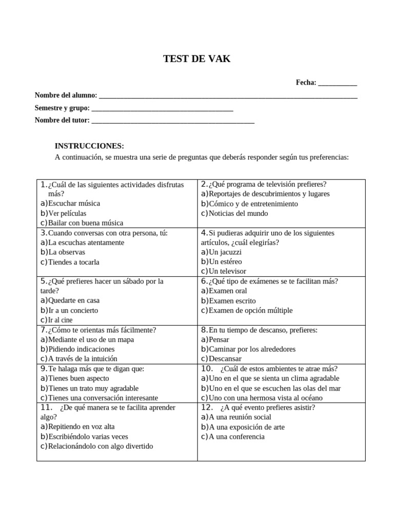 Test VAK Terminado | PDF