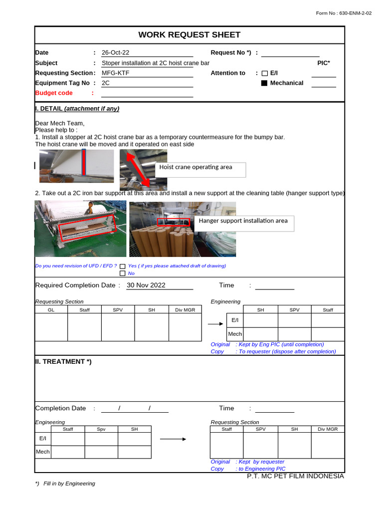 Stoper Installation at 2C Hoist Crane Bar | PDF