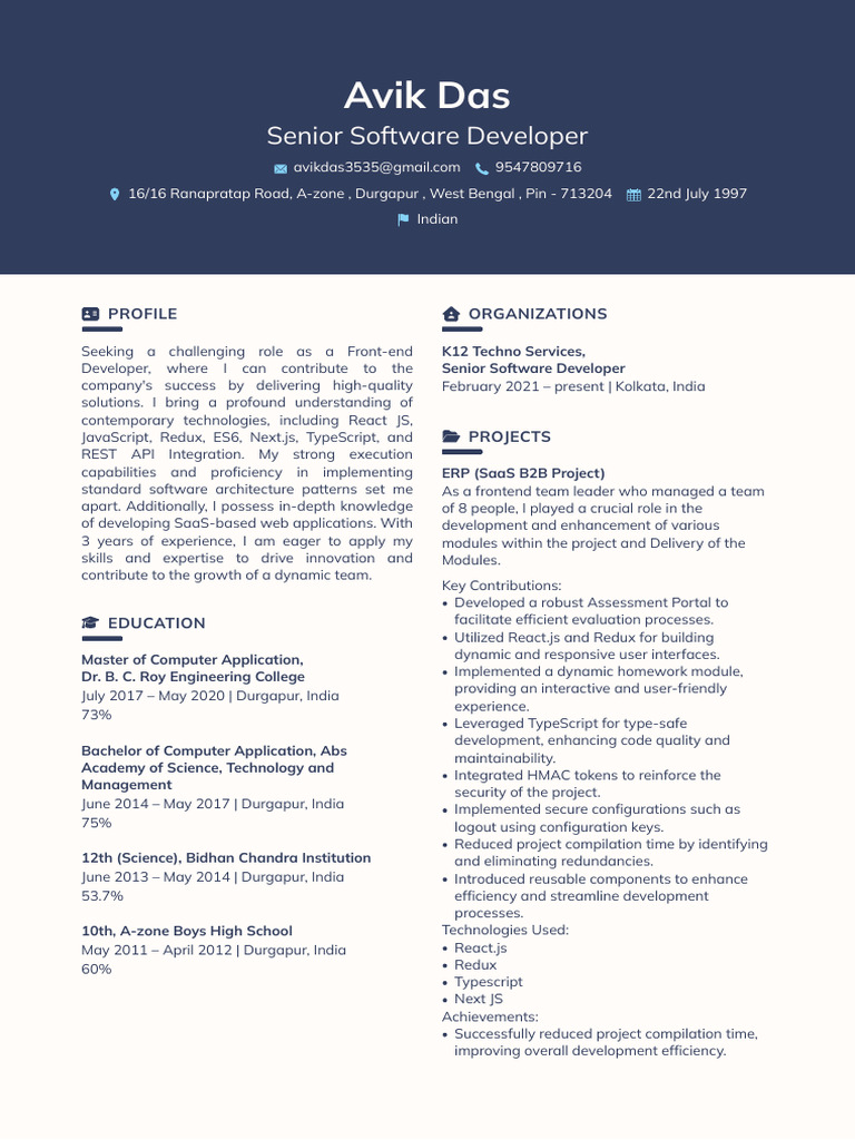 Avik Das: Senior Software Developer | PDF | Software Development | Software Engineering