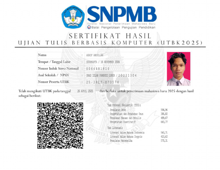 Sertifikat Utbk 253410070574 | PDF