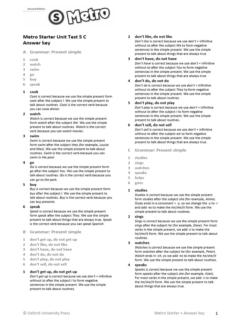 Metro Start Unit 5c Dys Answer Key | PDF | Subject (Grammar) | Language ...