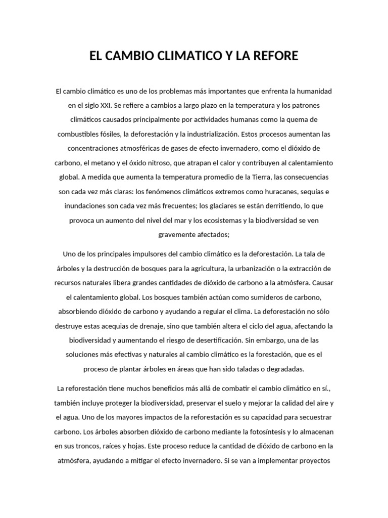 El Cambio Climatico Ensayo 1 | PDF | Deforestación | Cambio climático