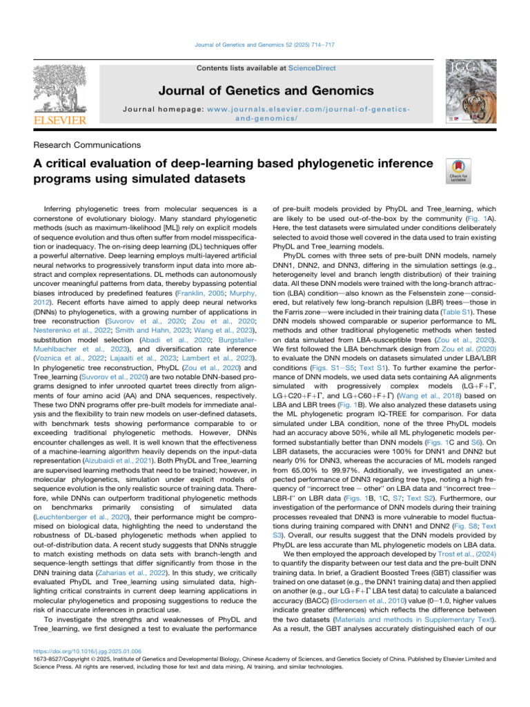 Deep Learning in Phylogenetics Evaluation | PDF | Phylogenetics | Deep ...