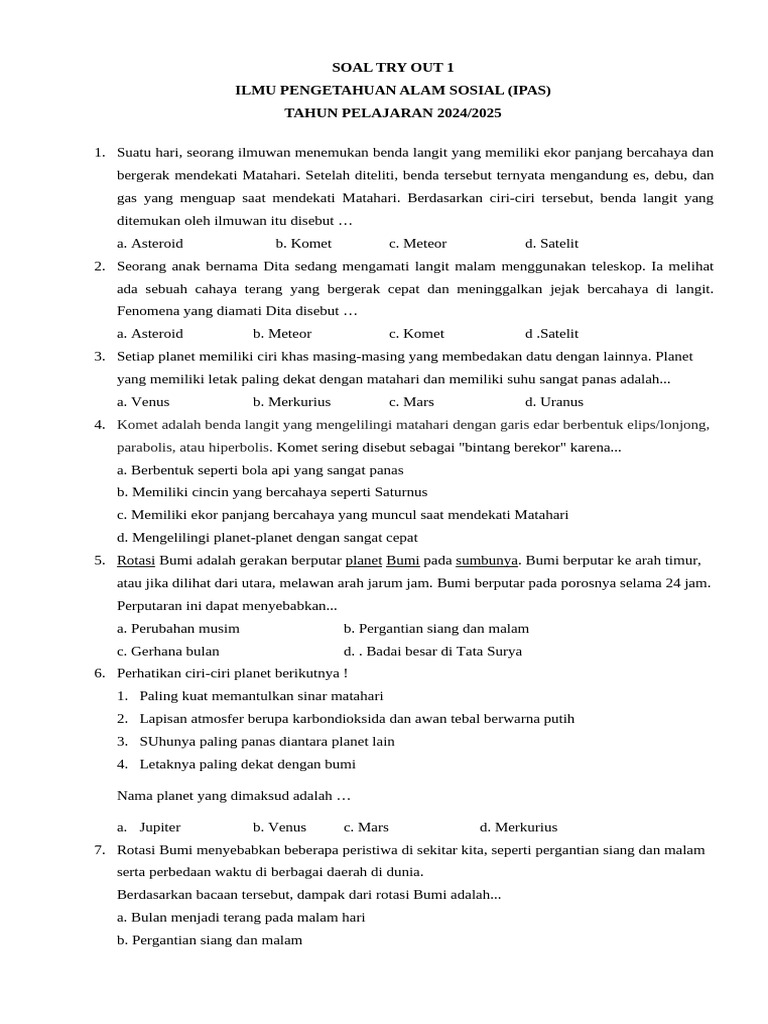 Soal Ipas Try Out 1 | PDF