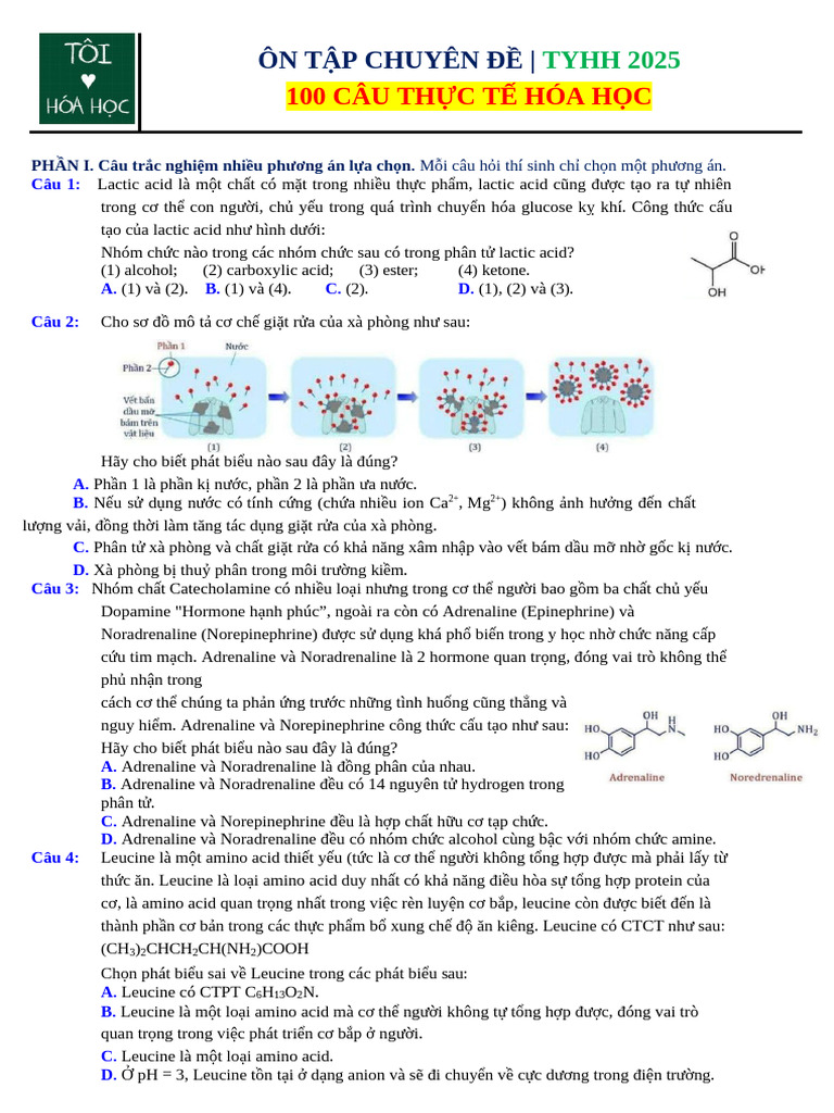 100 Câu Hóa Thực Tế - Tyhh 2024 | PDF