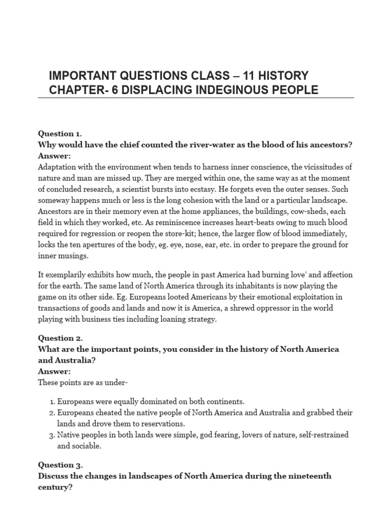 Important Question Class 11 History Chapter 6 | PDF | Native Americans ...