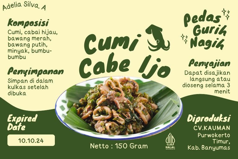 Label Kemasan Hijau & Kuning Ilustrasi Cumi Cabai | PDF