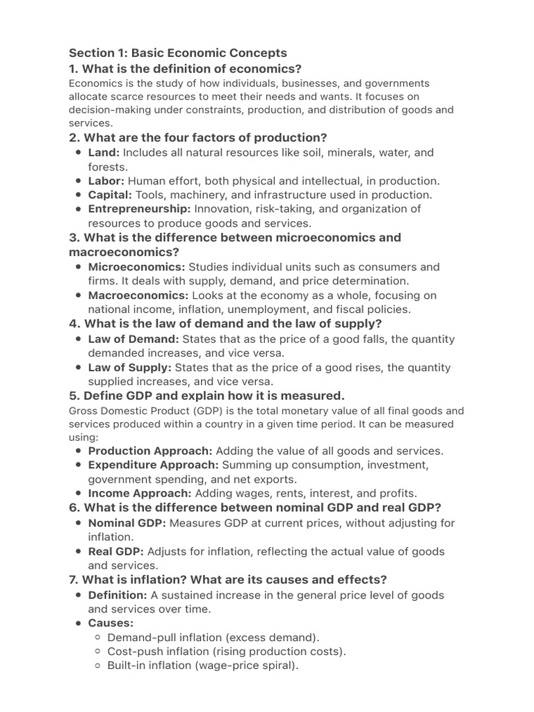 Economic and Business Concepts Explained | PDF | Inflation | Gross ...