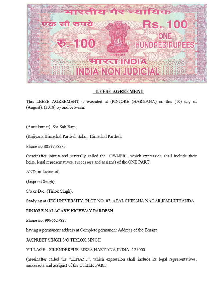 Jaspreet Leese Agreement | PDF | Leasehold Estate | Lease