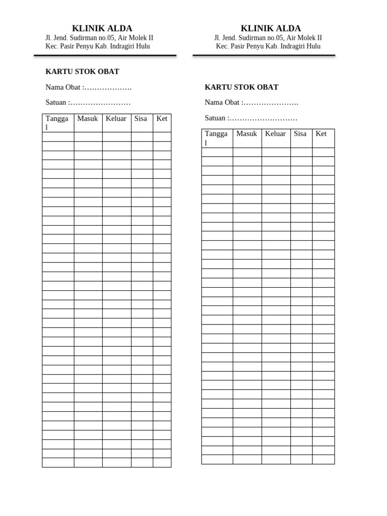 Kartu Stok Obat Klinik Alda | PDF