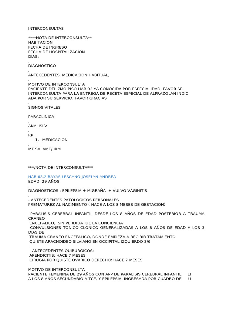 Interconsulta para receta de Alprazolam | PDF | Especialidades Medicas ...