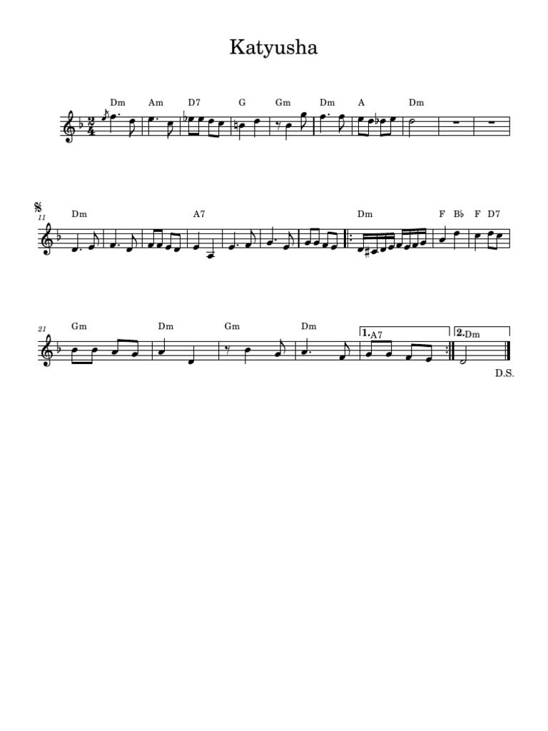 Katyusha Guitar and Piano Chords | PDF