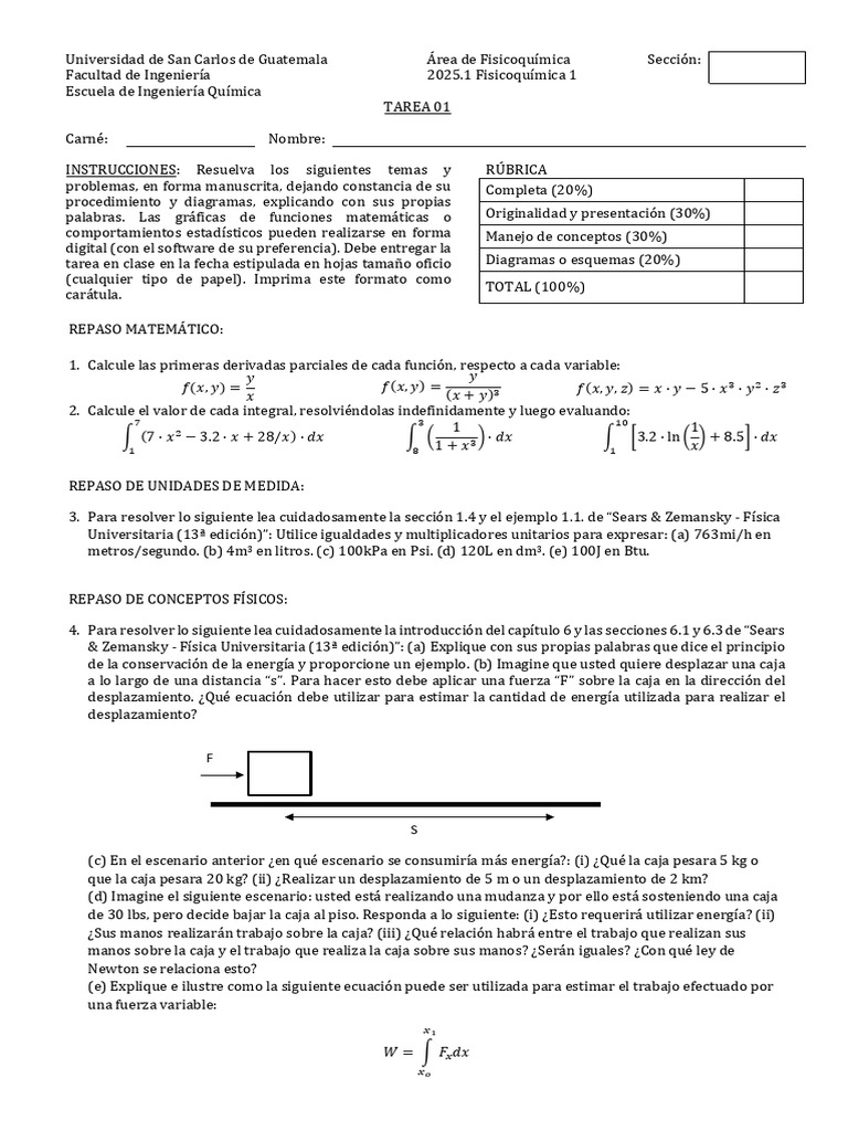FQ1-2025.1 Tarea 01 | PDF | Matemáticas | Física