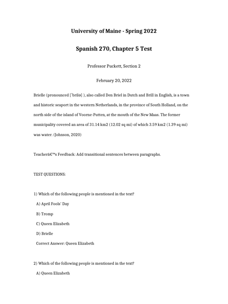 Spanish 270 Chapter 5 Test Guide | PDF
