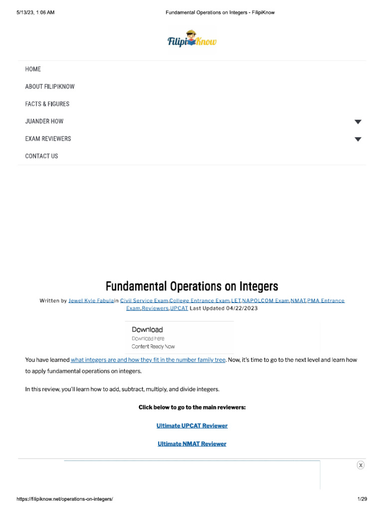 Operations On Integers | PDF