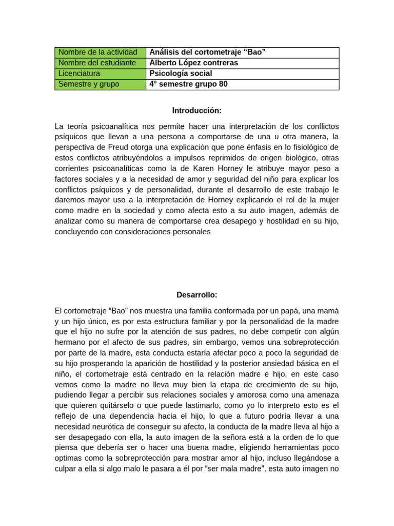 Análisis de Cortometraje Bao | PDF | Psicoanálisis | Ciencias del ...