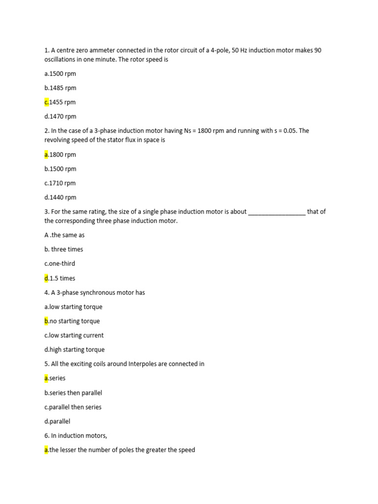 AC Motor Speed and Slip Calculations | PDF | Electric Motor ...