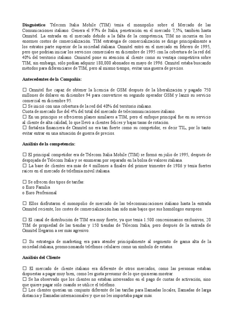 Estrategias de Omnitel en Italia | PDF | Distribución (comercial ...