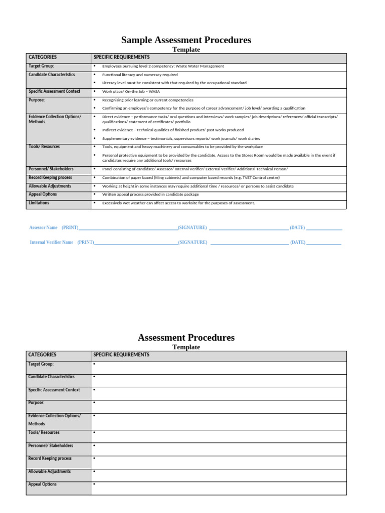 Sample Assessment Forms-1 | PDF | Occupational Safety And Health | Skill