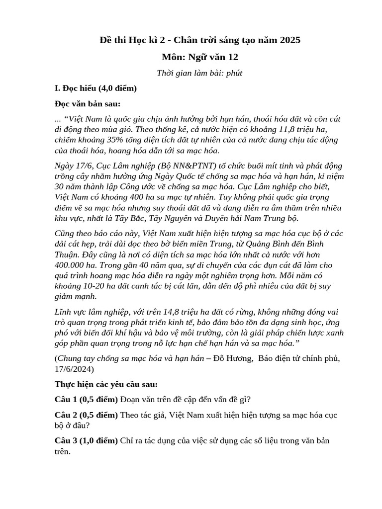 De Thi hk2 Mon Van 12 CTST | PDF