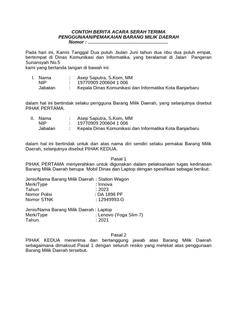 Contoh BAST | PDF