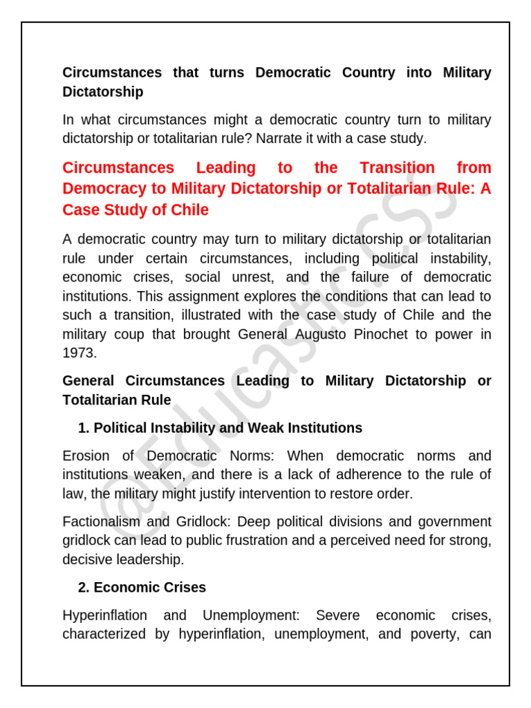 Democracy to Dictatorship: Chile's Case Study | PDF | Dictatorship ...