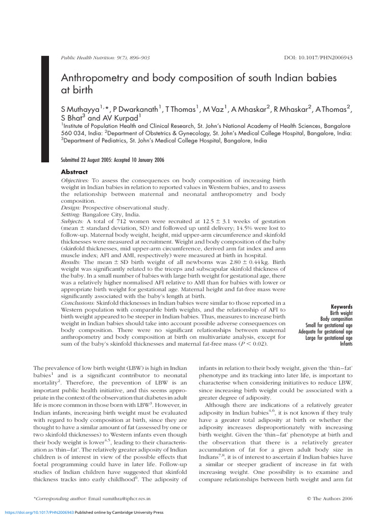 Anthropometry and Body Composition | PDF