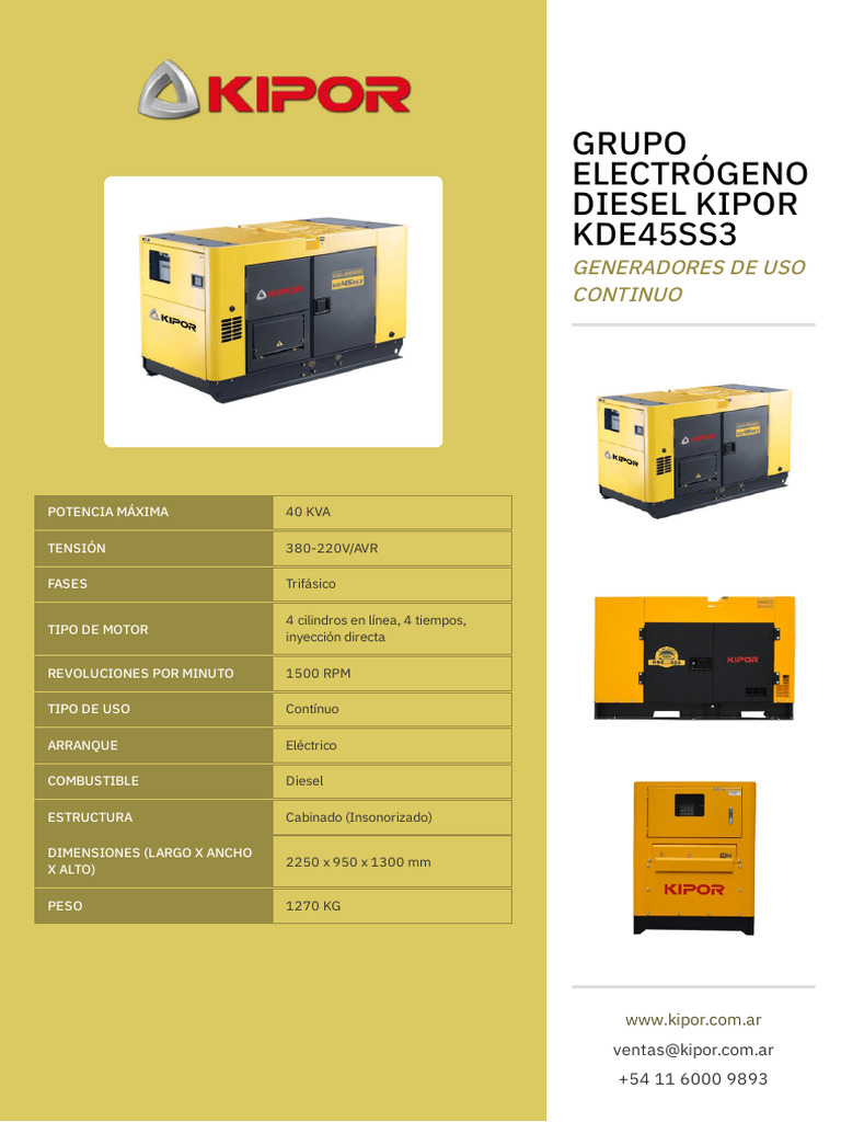 Grupo Electrogeno Diesel Kipor Kde45ss3 | PDF