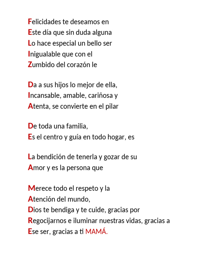 Acrostico Dia de Las Madres | PDF