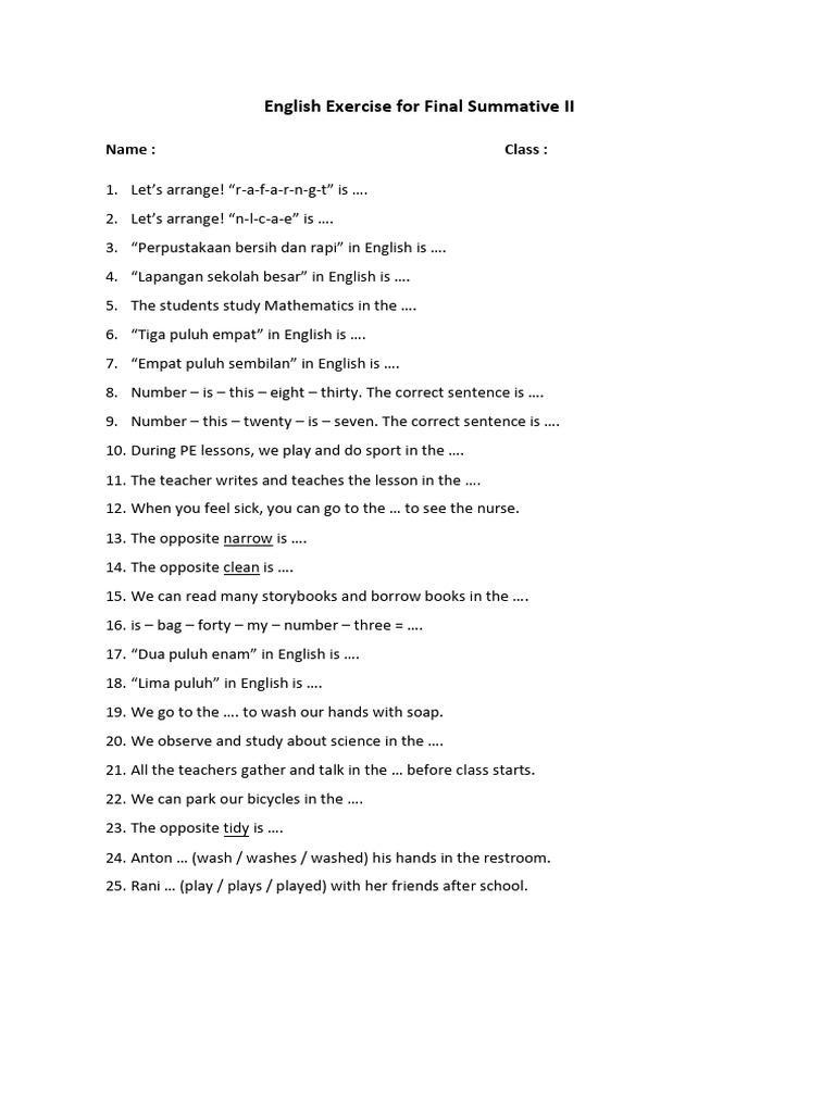 English Exercise For Final Summative II REG | PDF