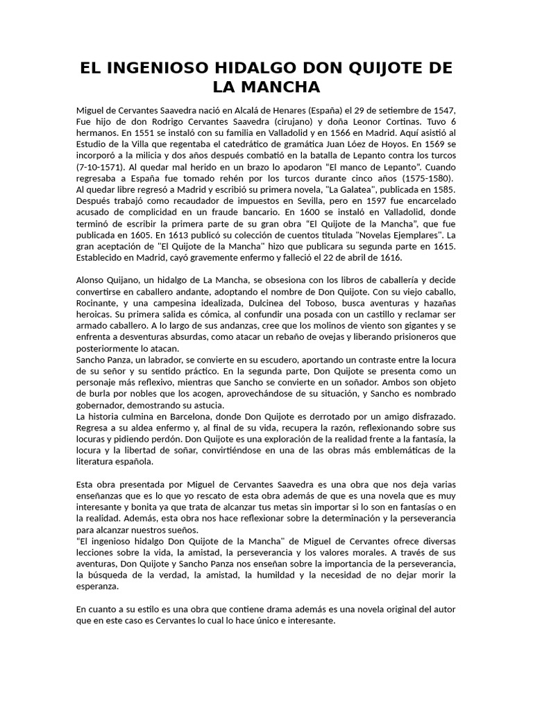 El Ingenioso Hidalgo Don Quijote de La Mancha | PDF | Don Quijote ...