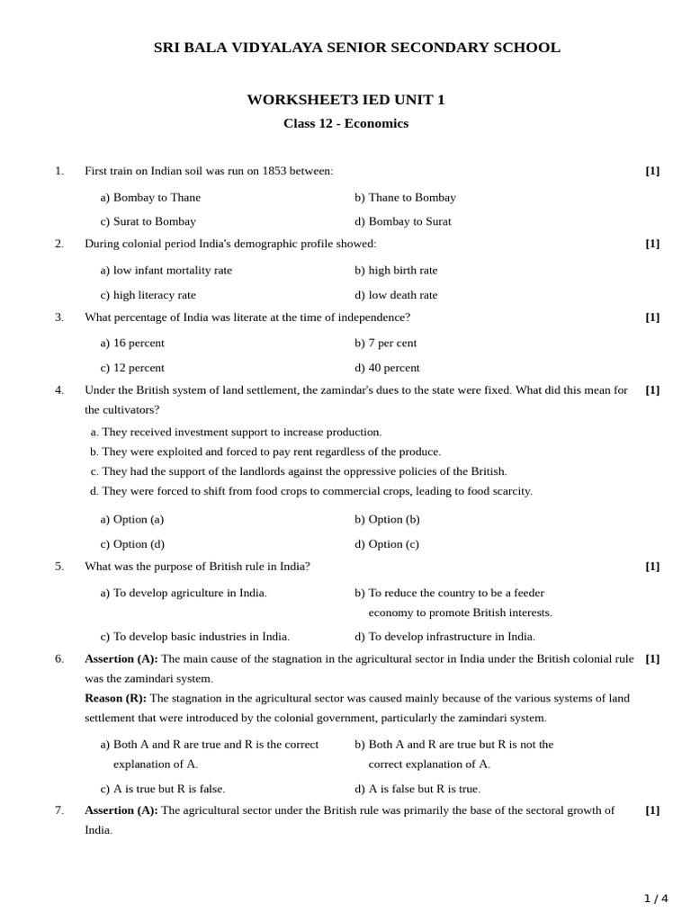 Eco IED UNIT 1 Worksheet PDF | PDF | British Raj | Tariff