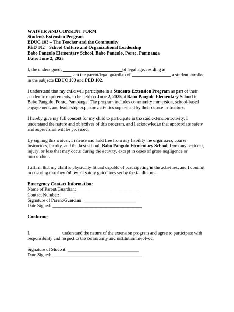 Waiver and Consent Form | PDF