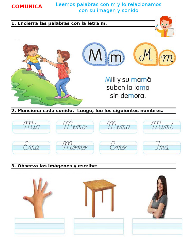 FICHA COM. Leemos Palabras Con M y Lo Relacionamos Con Su Imagen y ...