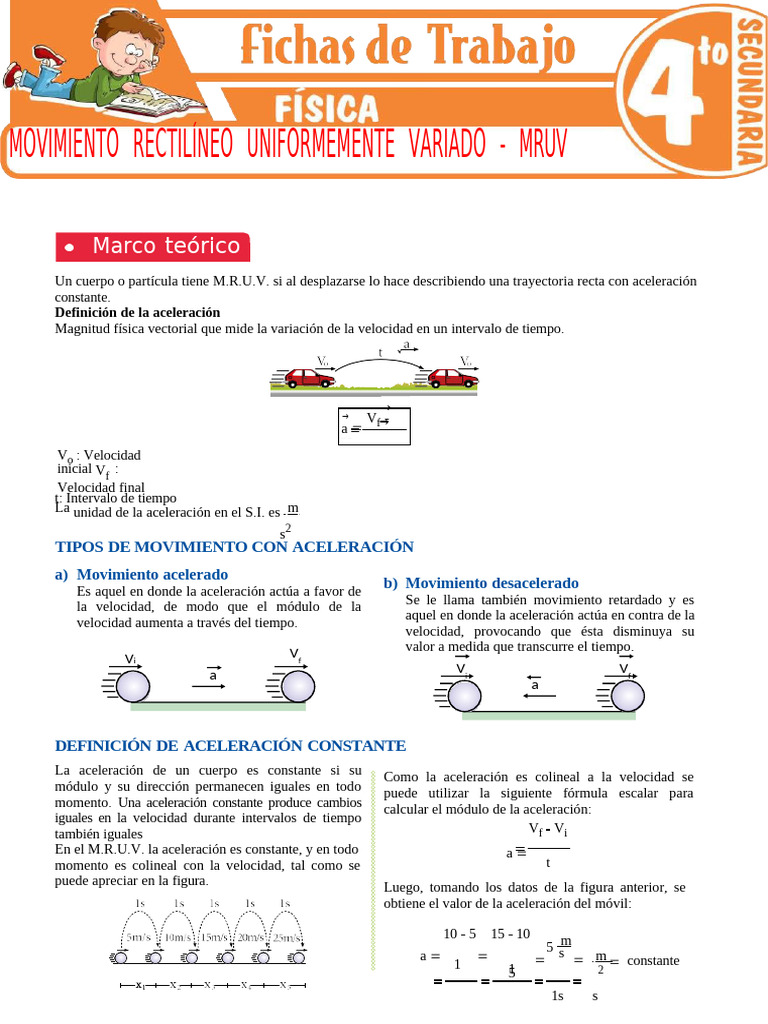 Movimiento-Rectilineo-Uniformemente-Variado-MRUV-para-Cuarto-Grado-de-Secundaria | PDF ...