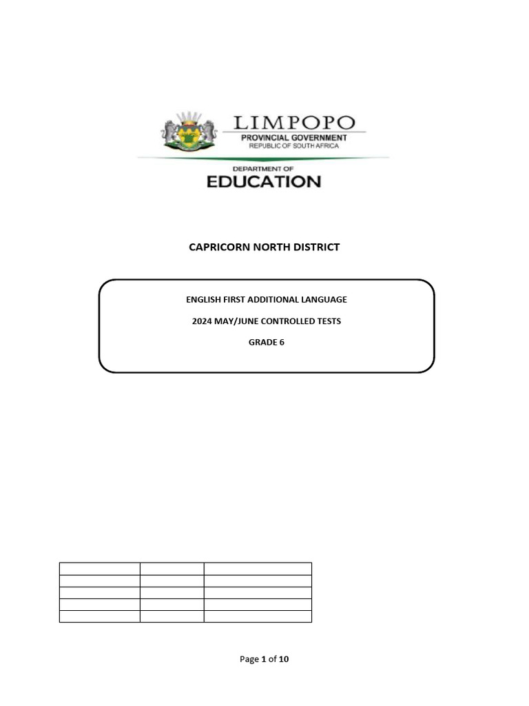 Efal Grade 6 2024 May June Controlled Tests QP | PDF | Linguistic ...