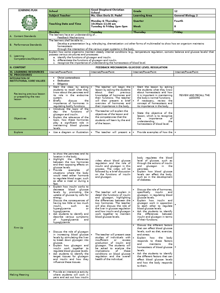 Gb2 q4 Week8 Lesson Plan | PDF | Insulin | Hypoglycemia