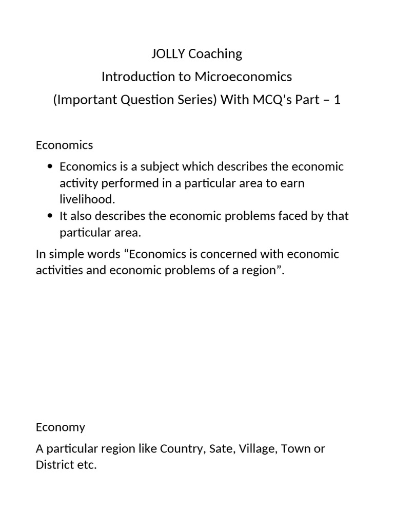 Introduction to Microeconomics Important Topics Series Part - 1 | PDF ...
