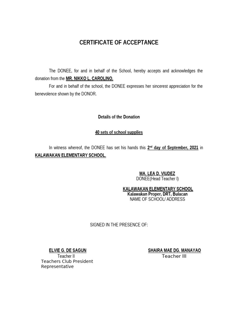 Deed of Acceptance 5 | PDF