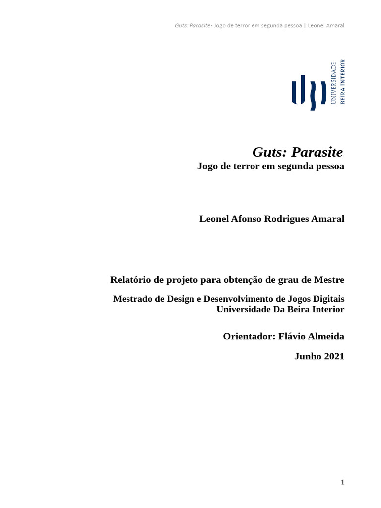(Corrigido) Leonel Amaral 11120 - Relatório (Guts Parasite) | PDF | Estética | Clonagem