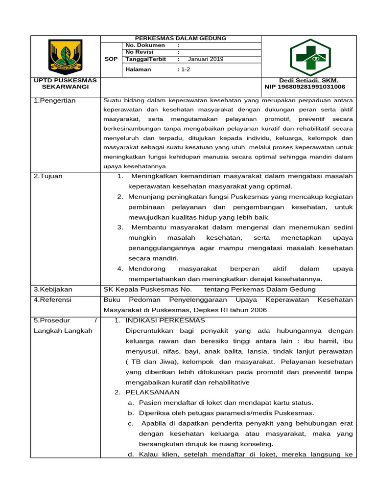 SOP Perkesmas Dalam Gedung (Tata Naskah) | PDF
