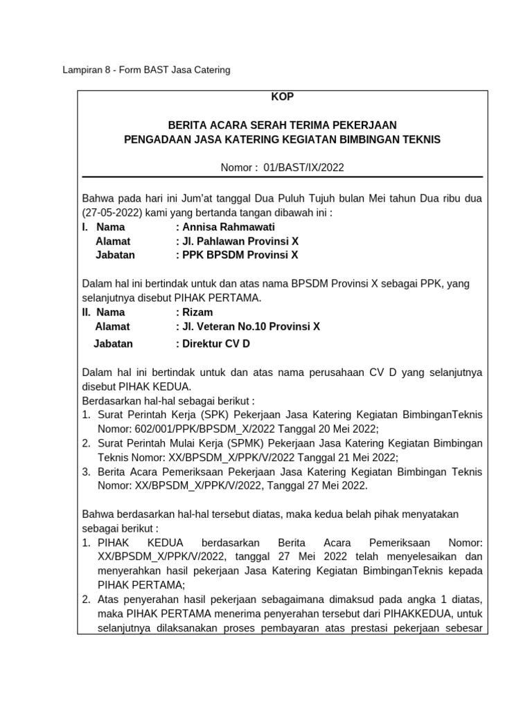 Berita Acara Serah Terima Catering | PDF